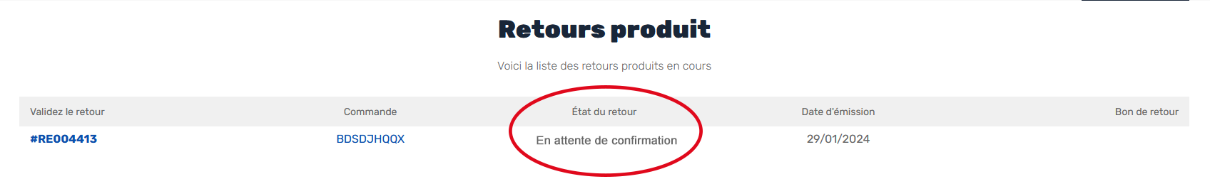 Faire un retour commande